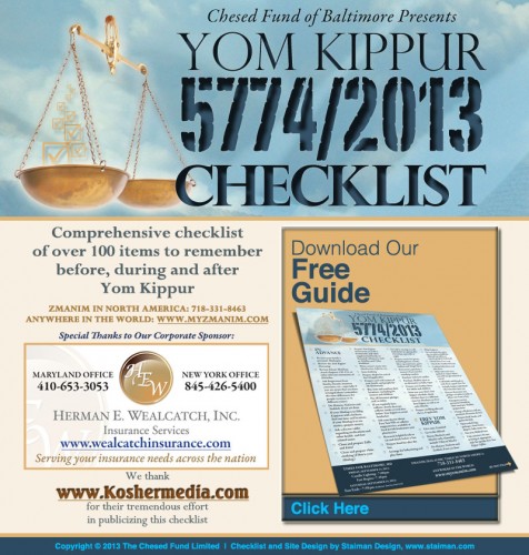 Yom Kippur 5774/2013 Checklist – A comprehensive checklist of over 100 ...