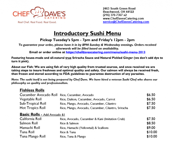 Chef Dave’s Restaurant Nights and Sushi