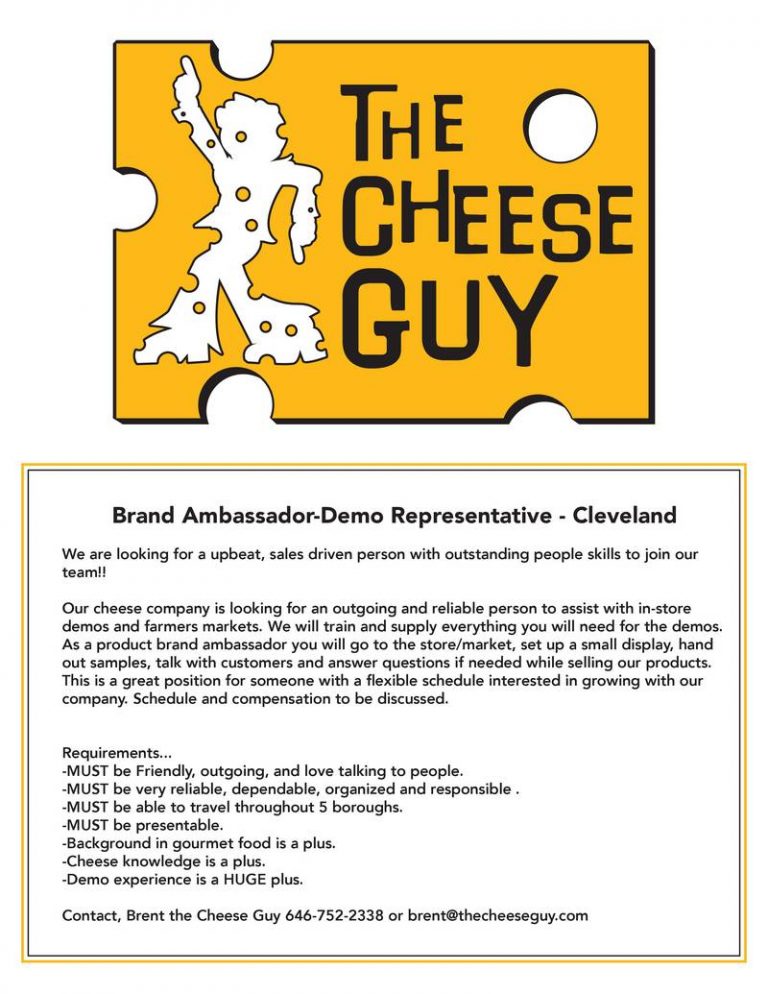Jobs – The Cheese Guy is Seeking a Brand Ambassador