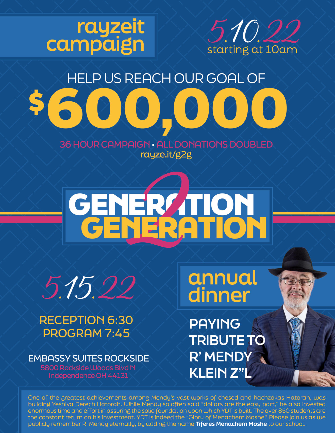 Yeshiva Derech Hatorah Rayze.it Campaign and Annual Dinner